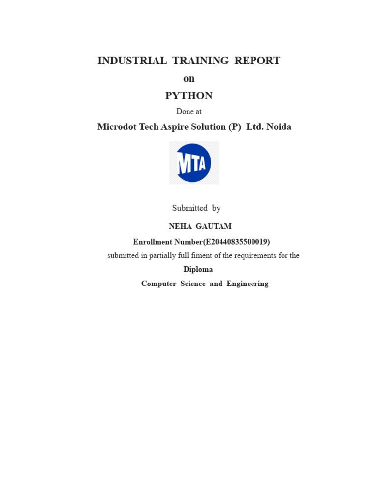 Python Training Report at MTA India | PDF | Python (Programming ...