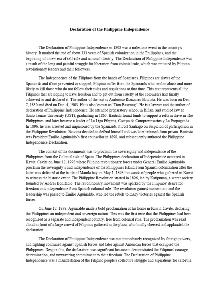 Declaration of The Philippine Independence | PDF | Philippines ...