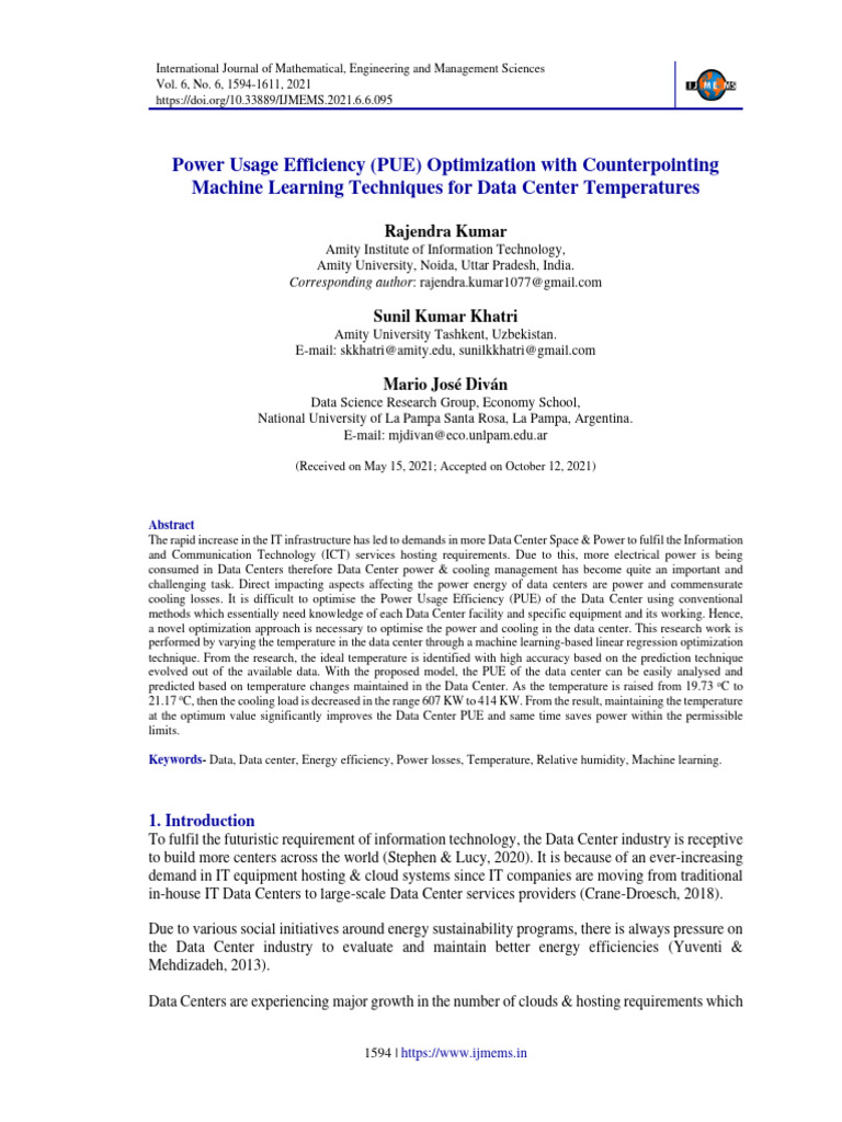 95 Ijmems 21 0170 6 6 1594 1611 2021 | PDF | Data Center | Air Conditioning