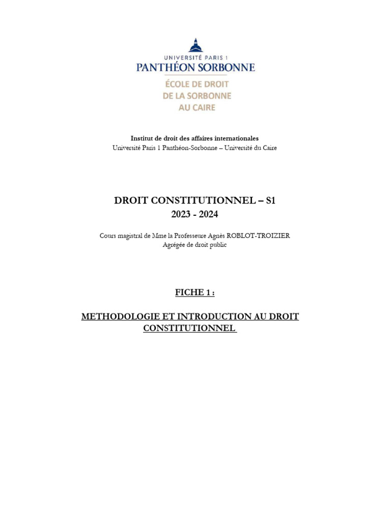 Droit Constitutionnel - TD 1 Introduction - Compressed | PDF | Constitution | État