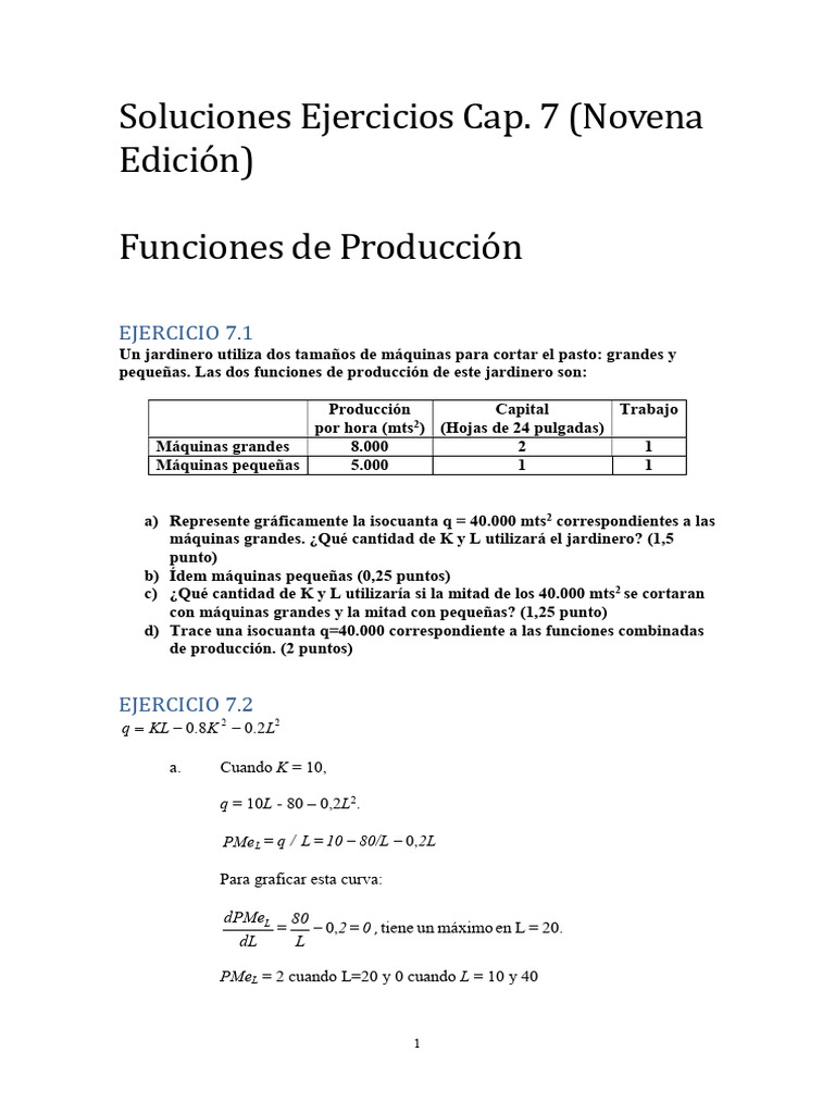 Soluciones Ejercicios Cap. 7 - Funciones de Producción - Novena Edición | PDF | Economias