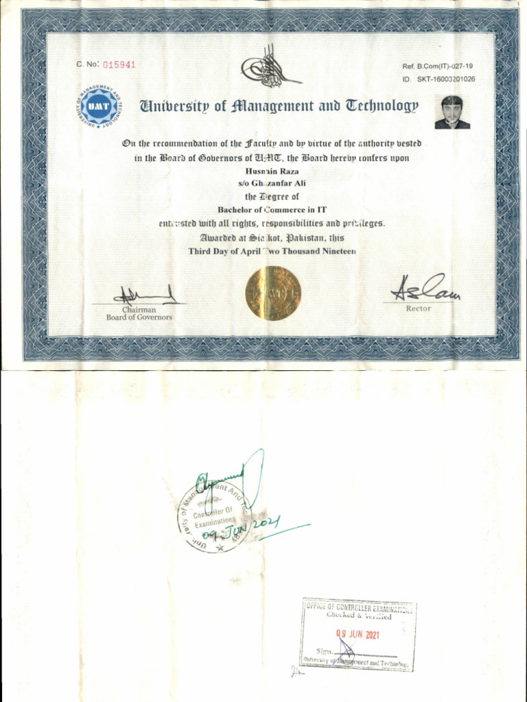UMT Degree & Certificate | PDF