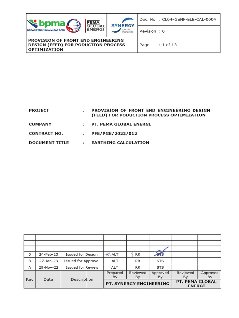 CL04-GENF-ELE-CAL-0004 - Rev 0 Earthing Calculation | PDF | Chemistry ...