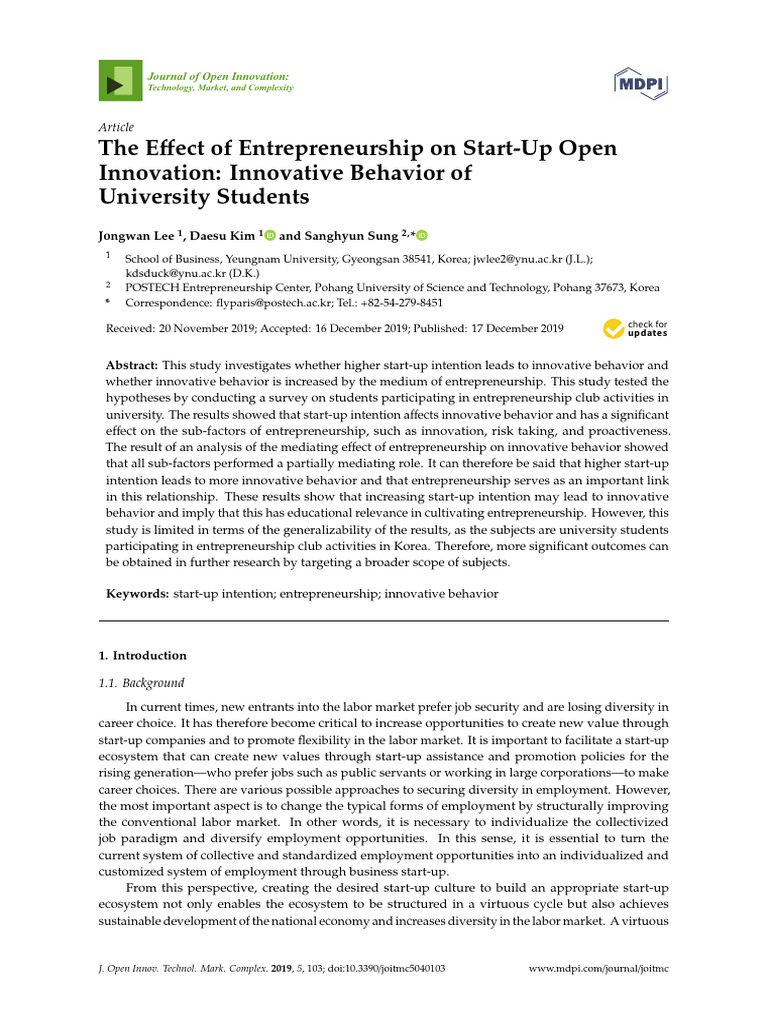 12.the Effect of Entrepreneurship On Start-Up Open Innovation - Innovative Behavior of ...