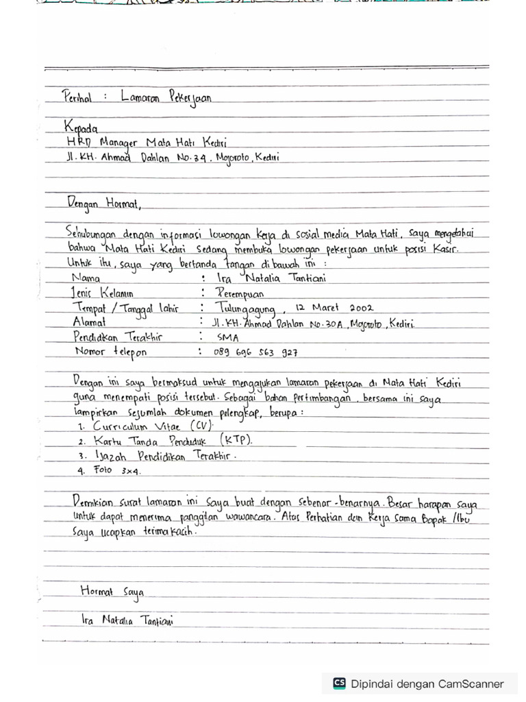 SURAT LAMARAN KERJA | PDF