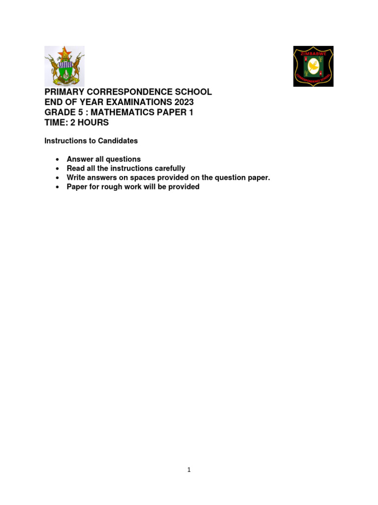 GRADE 5 MATHS PAPER 1 | PDF | Mathematics