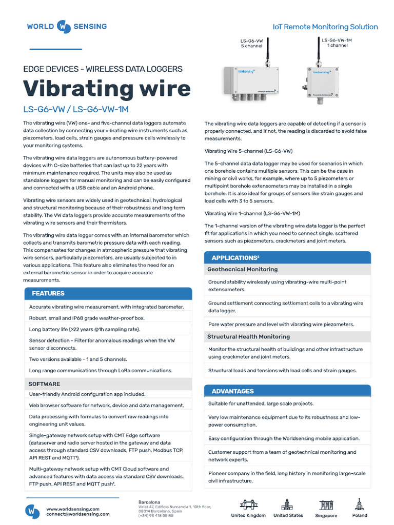 Datasheet VibratingWire en | PDF | Internet Of Things | Sensor