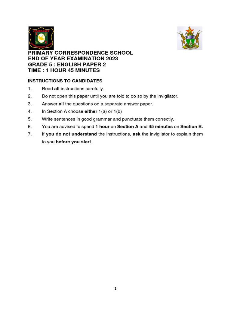 Grade 5 English Paper 2 | PDF