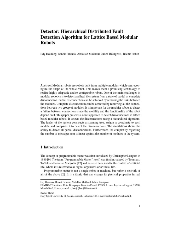 Detectorhierarchicaldistributedfaultdetectionalgorithmforlatticebasedmodularrobots