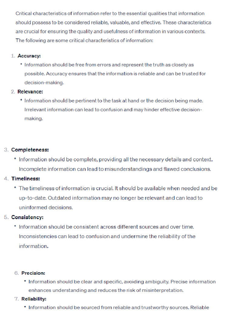 Describe Critical Characteristics of Information | PDF
