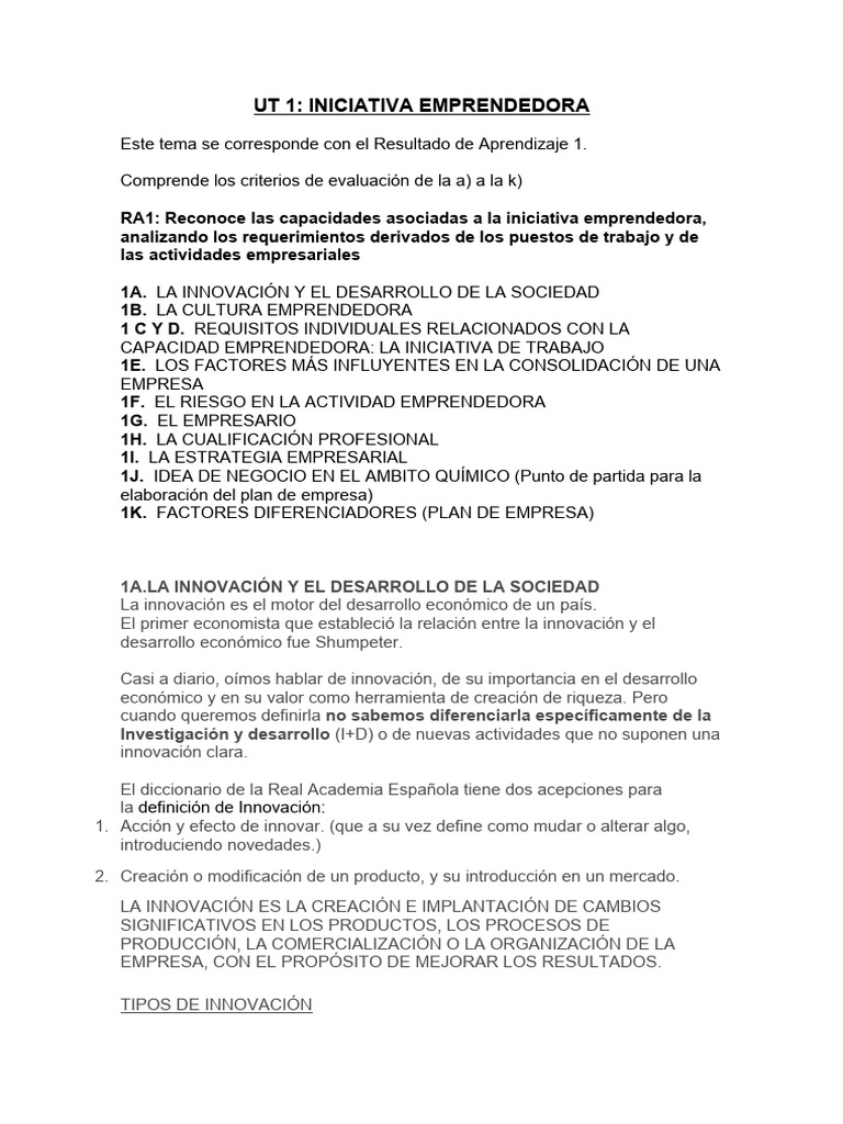 UT 1 - Iniciativa Emprendedora | PDF | Iniciativa empresarial | Innovación