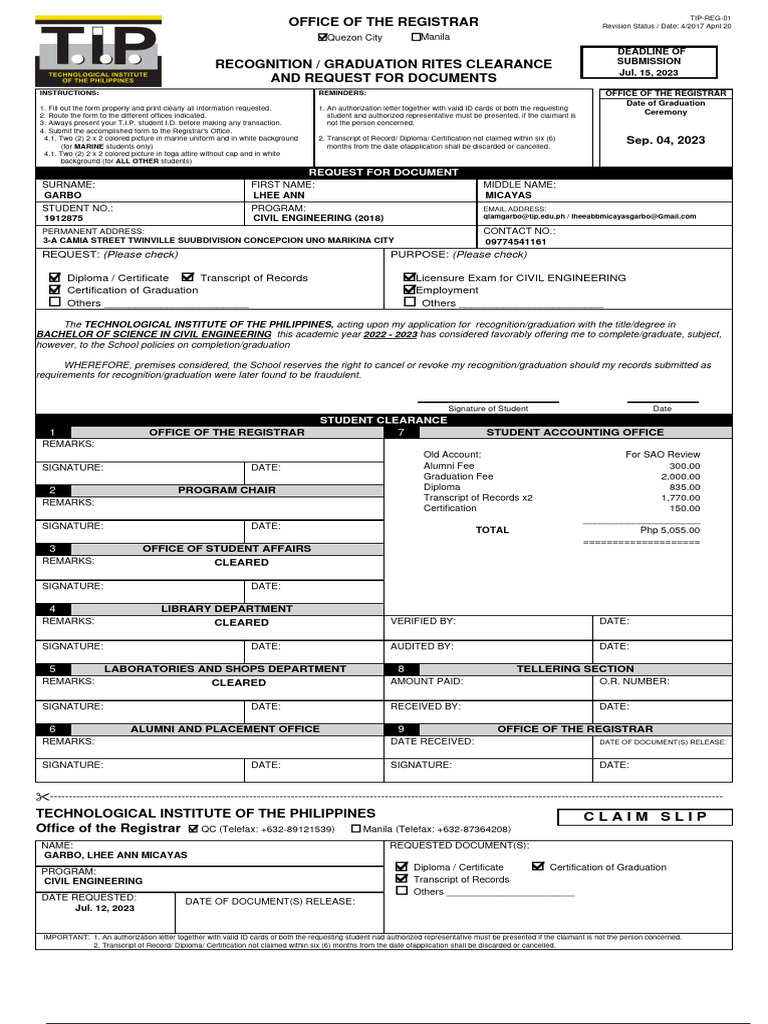 Clearance | PDF | Identity Document