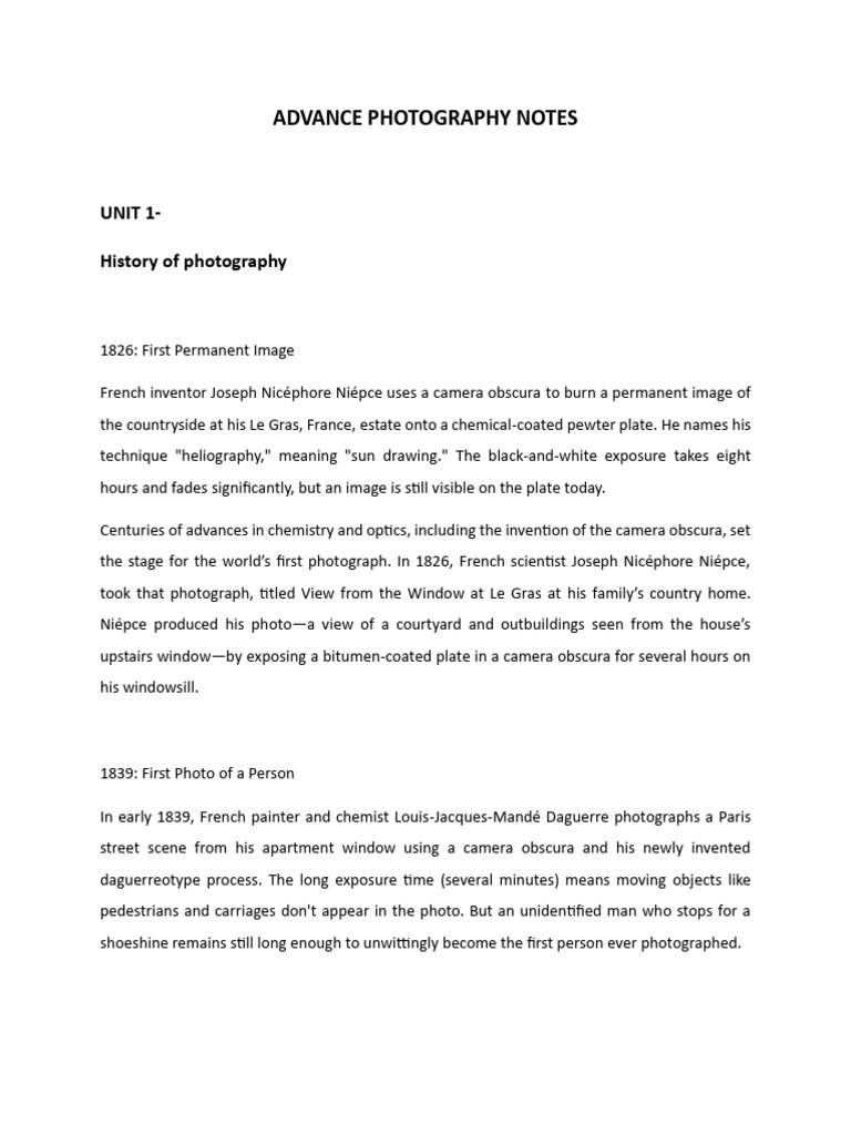 Advance Photography Notes | PDF | Camera Lens | Film Speed