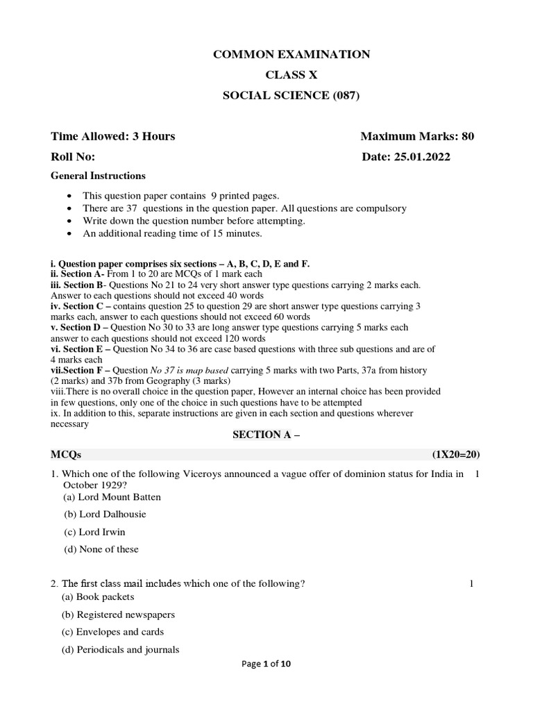 CSSC - Social Science (087) - QP | PDF | Belgium | Goods