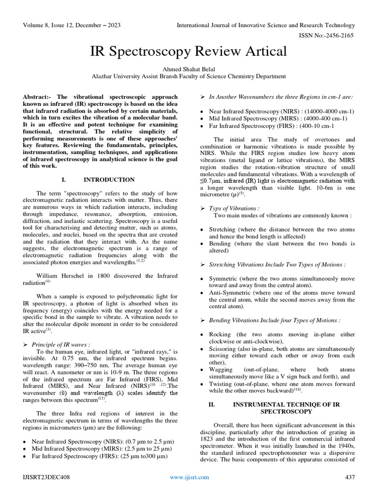 IR Spectroscopy Review Artical | PDF | Infrared Spectroscopy | Spectroscopy