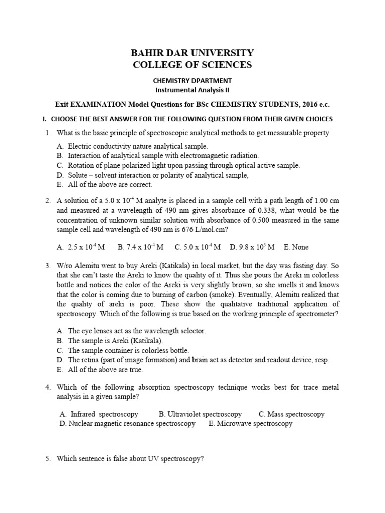 Instrumental Analysis II Exam Questions | PDF | Spectroscopy | Proton ...
