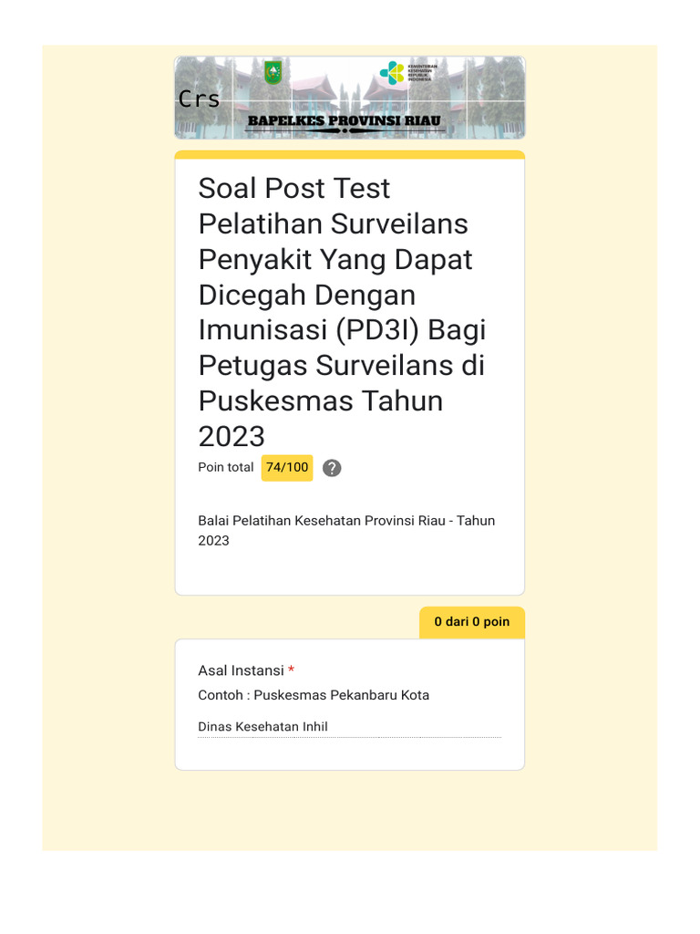 Soal Post Test Pelatihan Surveilans Penyakit Yang Dapat Dicegah Dengan ...