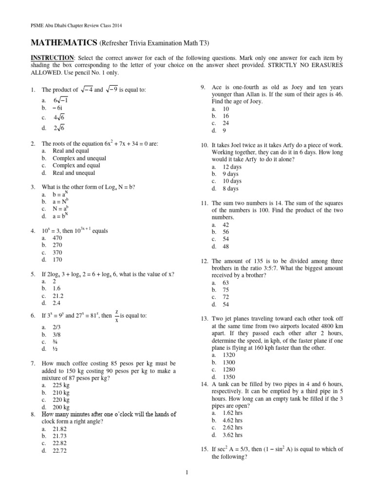 Refreshers Math T3 | PDF | Sphere | Interest