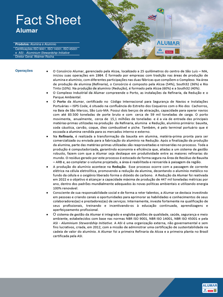 Brasil Alumar Fact Sheet | PDF | Alcoa