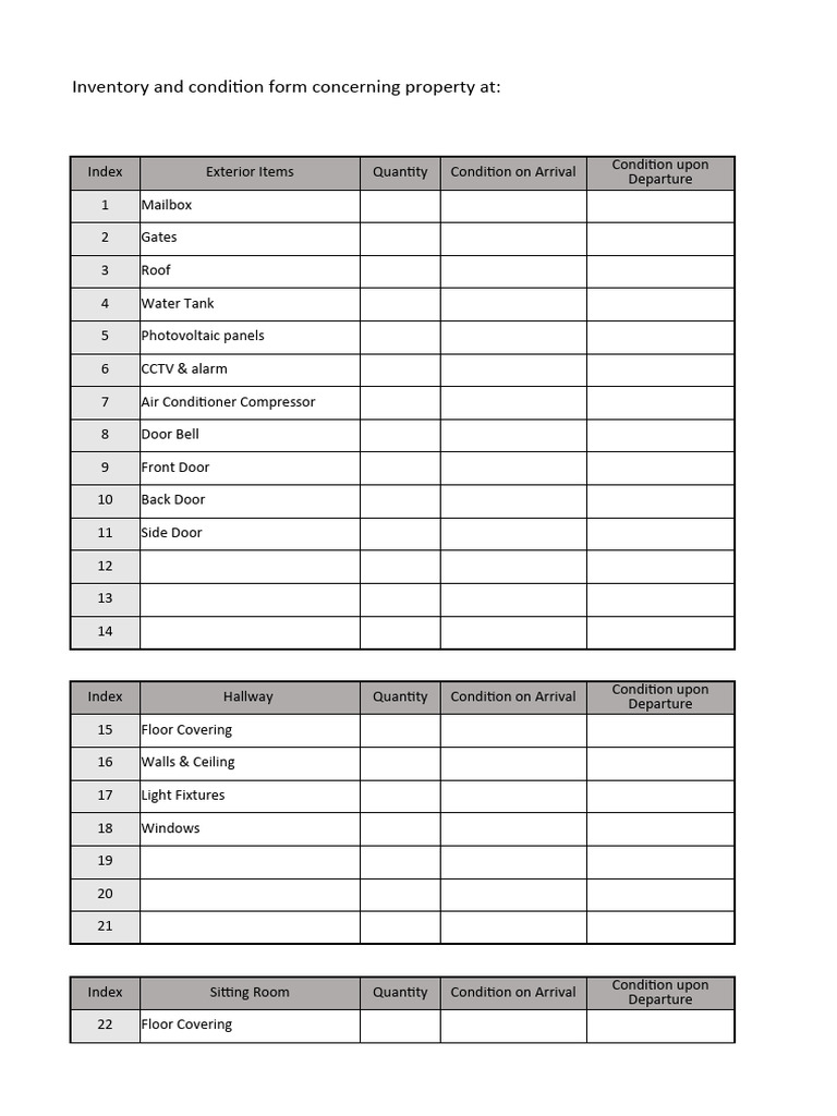 Inventory For 3 Bedroom Apartment Template | PDF | Bathroom | Lease