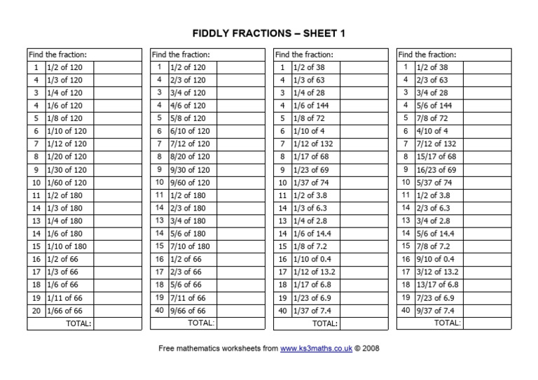 Fraction Calculations Worksheet | PDF | Technology & Engineering