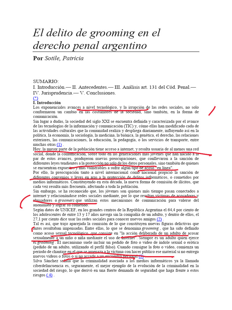 El Delito de Grooming en El Derecho Penal Argentino | PDF | Derecho ...