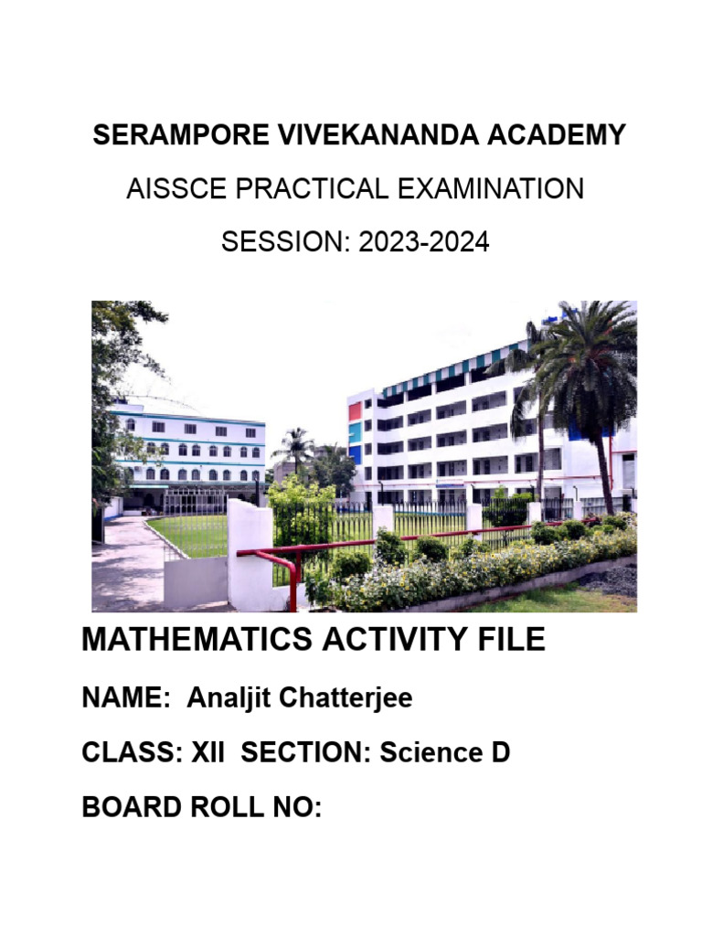 Class Xii Mathematics Activity File Cover Page | PDF