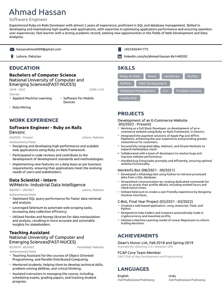 Ahmad Hassan's CV | PDF | Ruby On Rails | Web Application