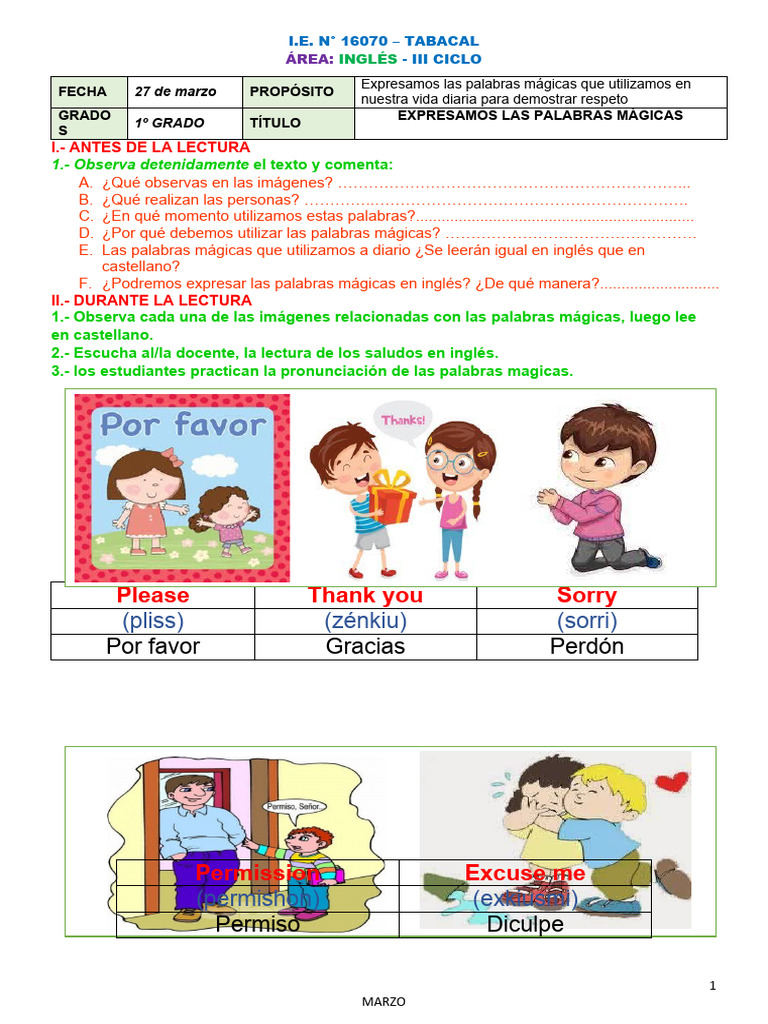 20 Palabras Mágicas en Inglés para Niños | PDF