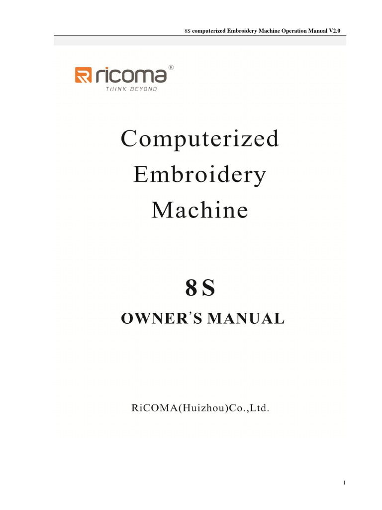 8S Computerized Embroidery Machine Operation Manual V2.0 | PDF | Embroidery | User Interface