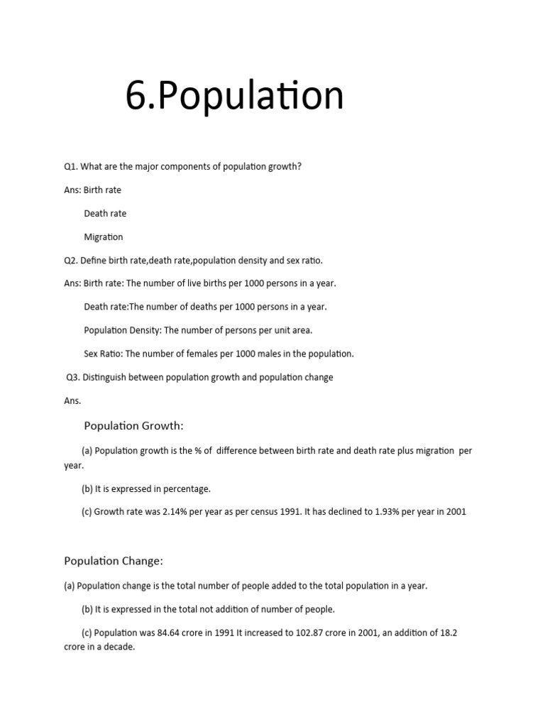 Major Components of Population Growth | PDF | Adolescence | Population ...