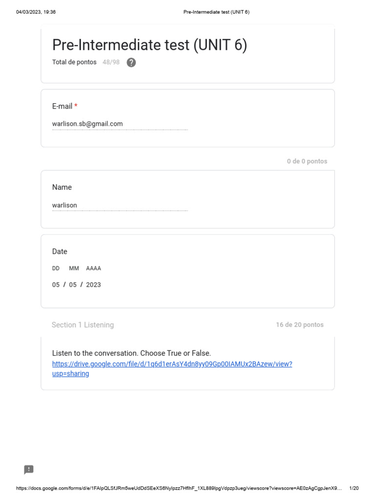 Pre-Intermediate Test (UNIT 6) | PDF | Optimism