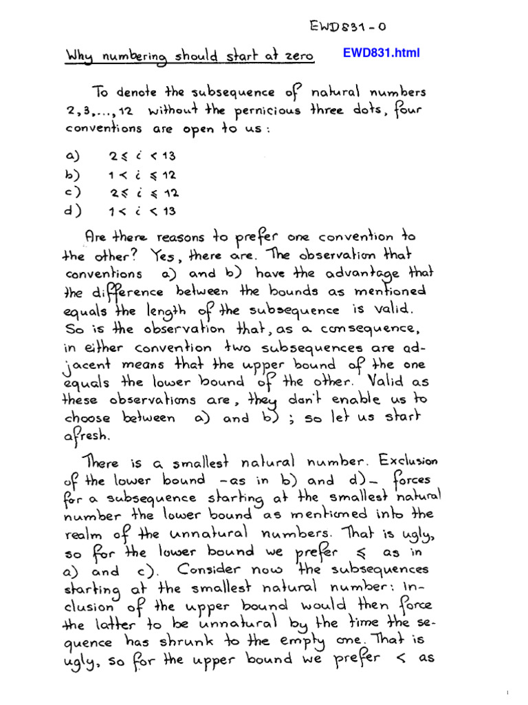 E.W. Dijkstra Archive Why Numbering Should Start at Zero EWD 831 ...