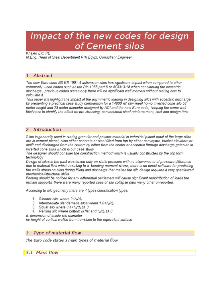 Impact of New Codes in Silos Design | PDF | Concrete | Pressure