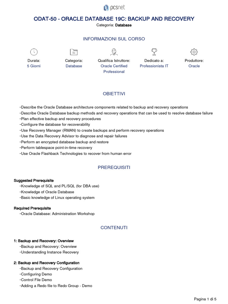 Scheda Corso | PDF | Backup | Databases