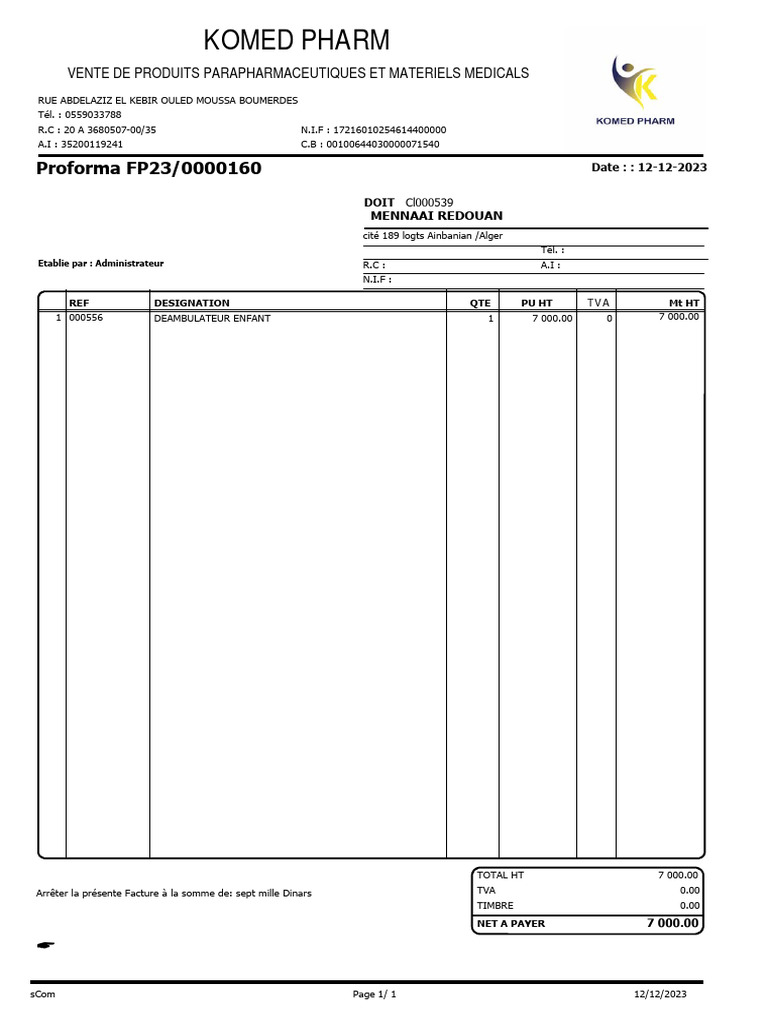 Komed Pharm: Proforma FP23/0000160 | PDF