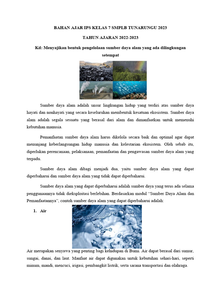 Bahan Ajar Ips Kelas 7 SMPLB Tunarungu 2023 Sumber Daya | PDF