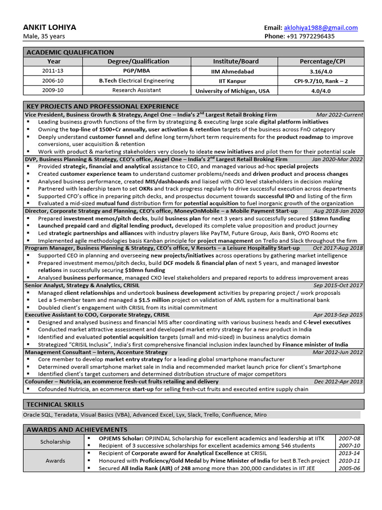 Ankit Lohiya: Academic Qualification | PDF | Strategic Management ...