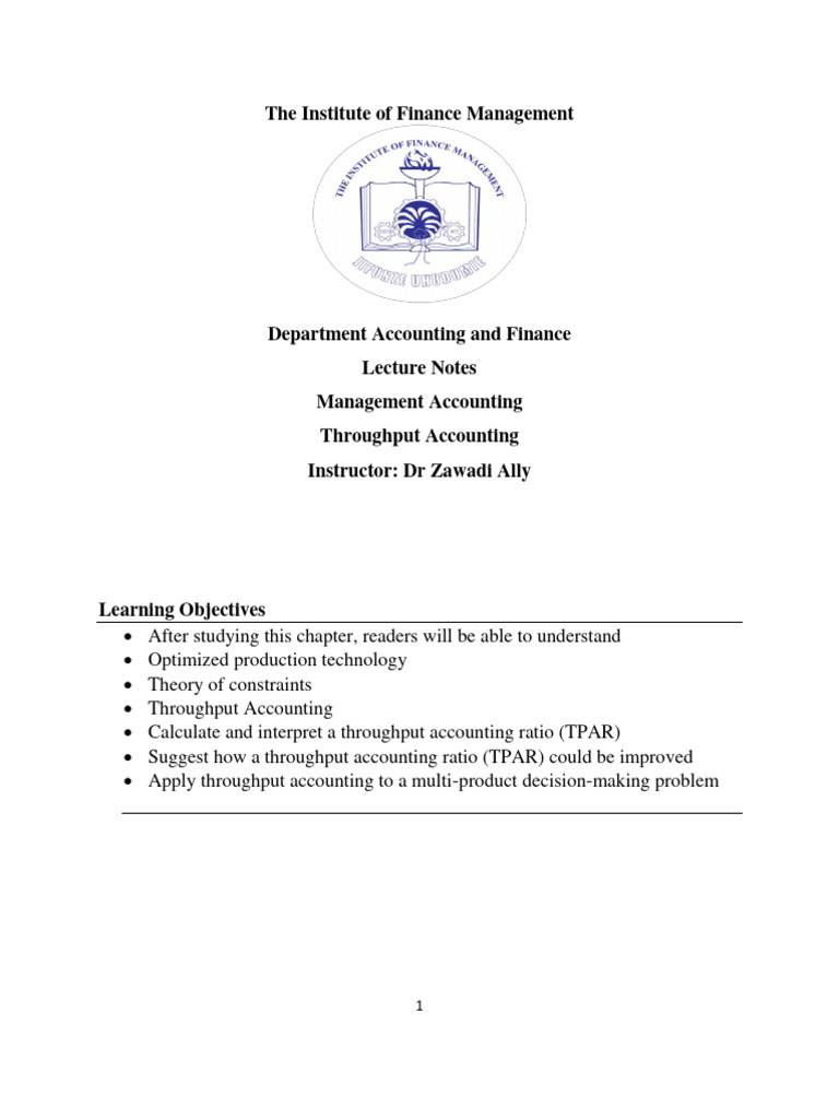 Throughtput Accounting Notes | PDF | Labour Economics | Inventory
