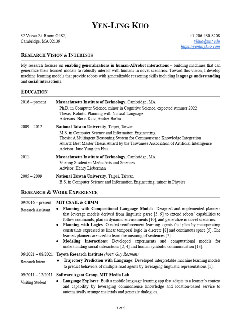 CV Yen-Ling Kuo | PDF | Artificial Intelligence | Intelligence (AI ...