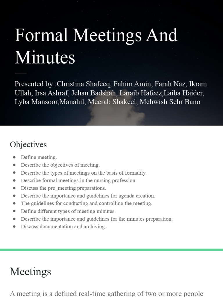 Formal Meetings and Minutes in Nursing | PDF | Nursing | Records Management