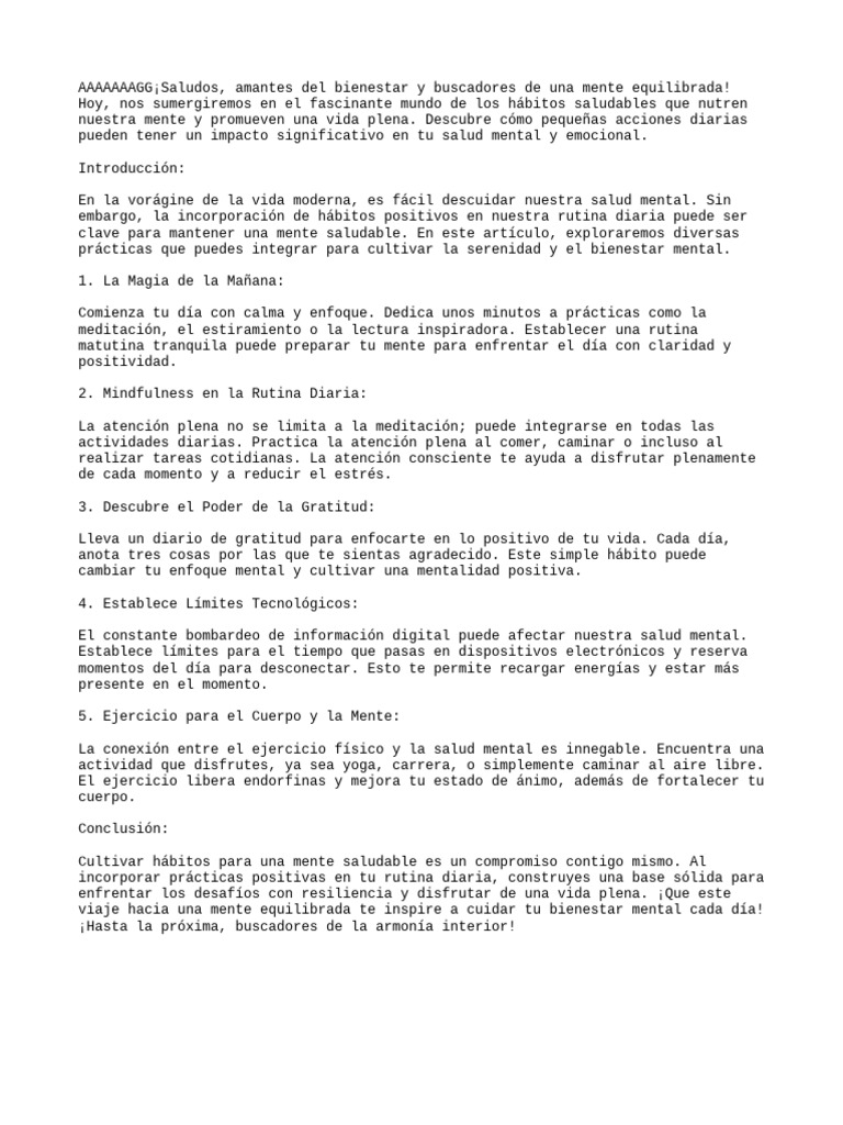 Cultivando Hábitos para Una Mente Saludable Descubre El Poder de Las ... Cultivando Hábitos para Una Mente Saludable Descubre El Poder de Las ...