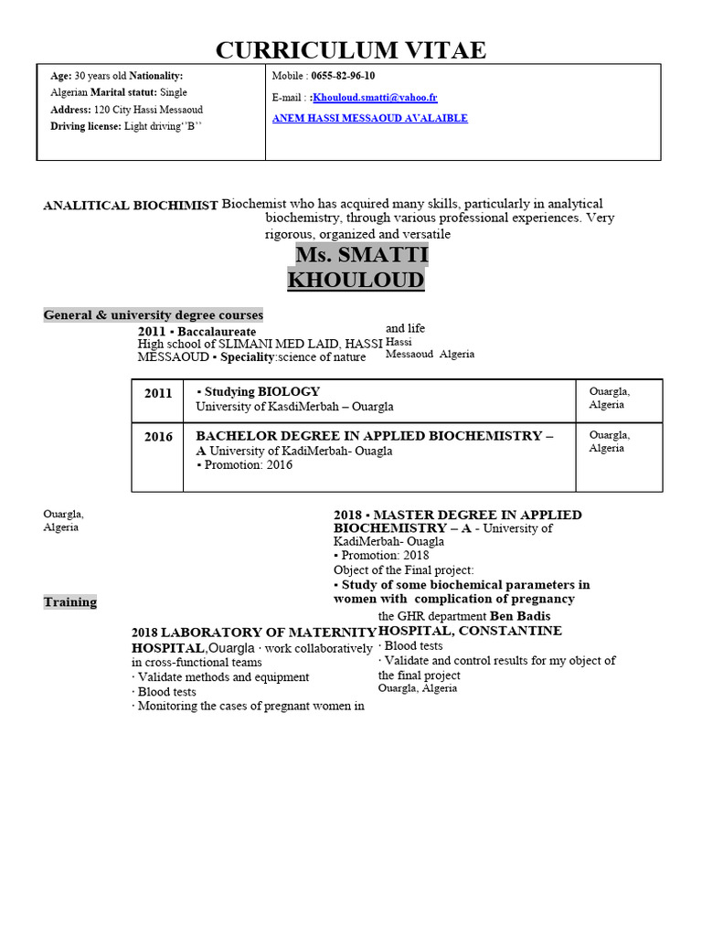 CV Khouloud | PDF | Pharmacy | Medical Prescription