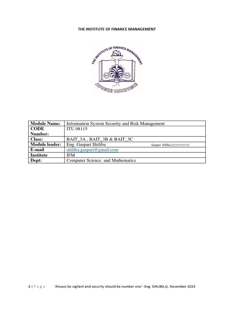 ITU - 08115-Information System Security and Risk Management - LECTURE ...