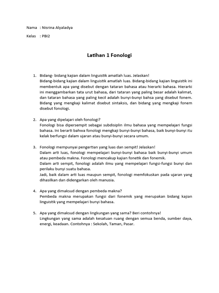 Fonologi Bahasa 1 | PDF