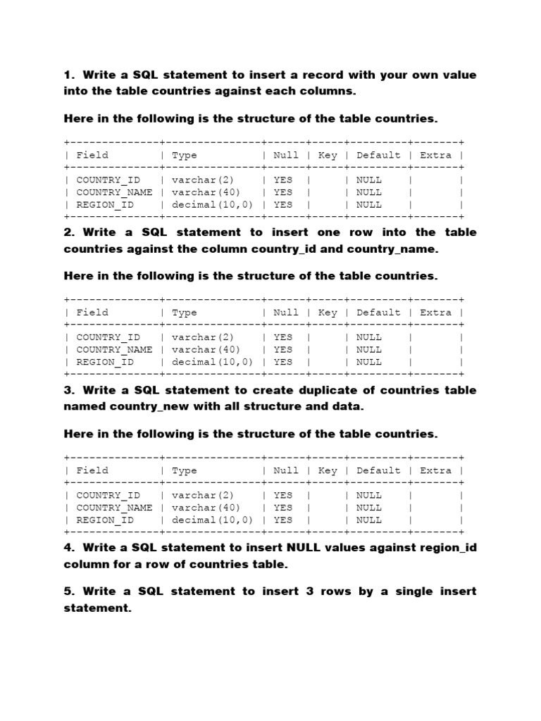 1 - Insert Rows Into The Table | PDF | Table (Database) | Computing
