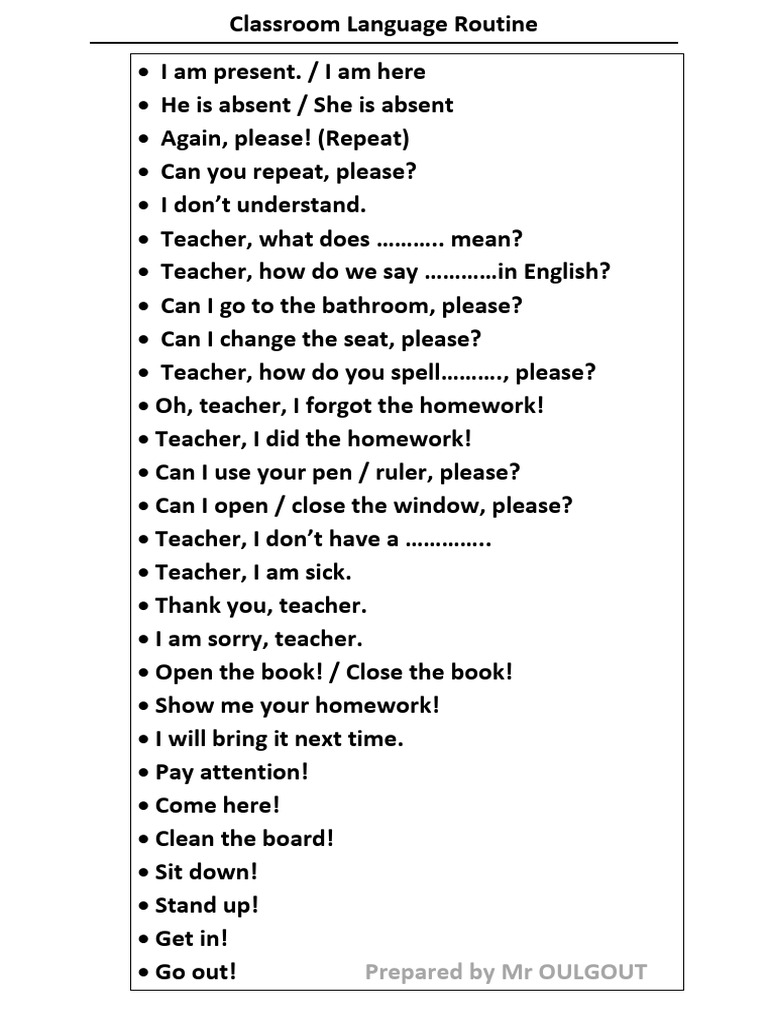 Classroom Language | PDF