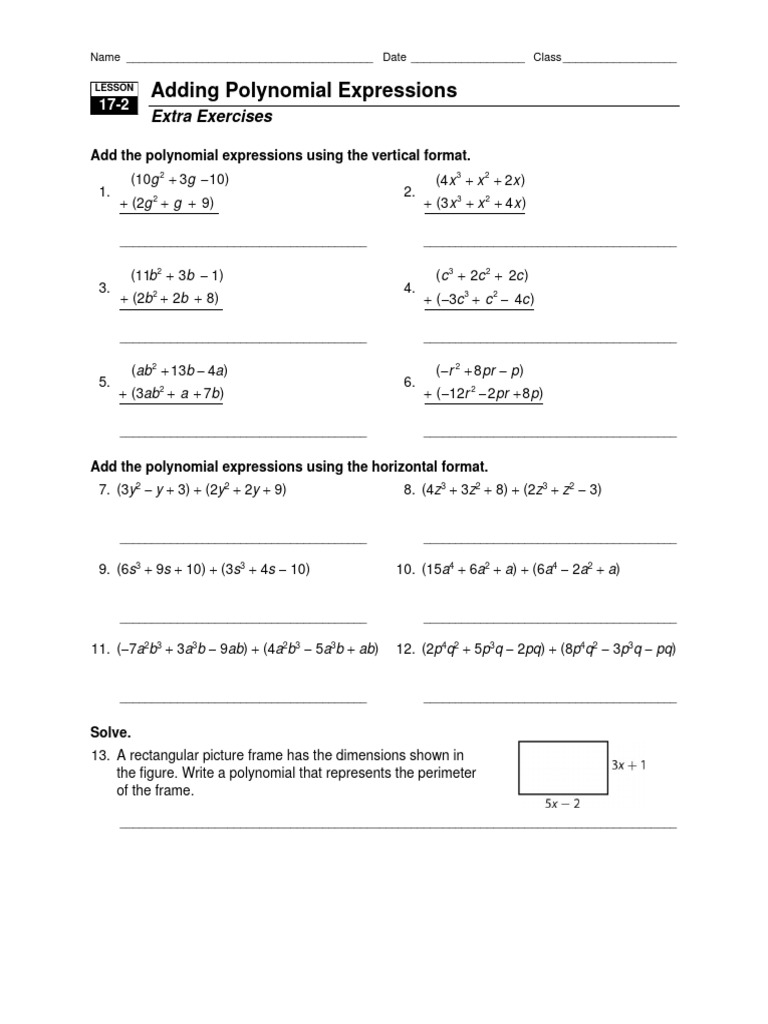 Polynomial Addition Exercises | PDF