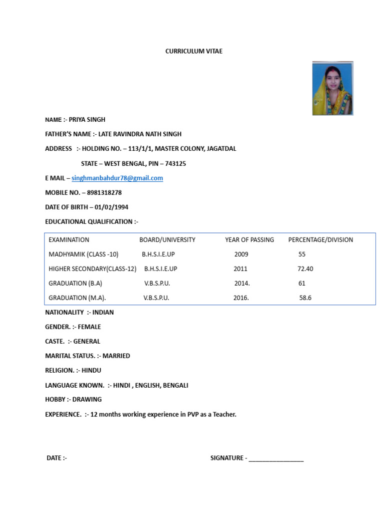 Priya Singh's Curriculum Vitae | PDF | Wellness