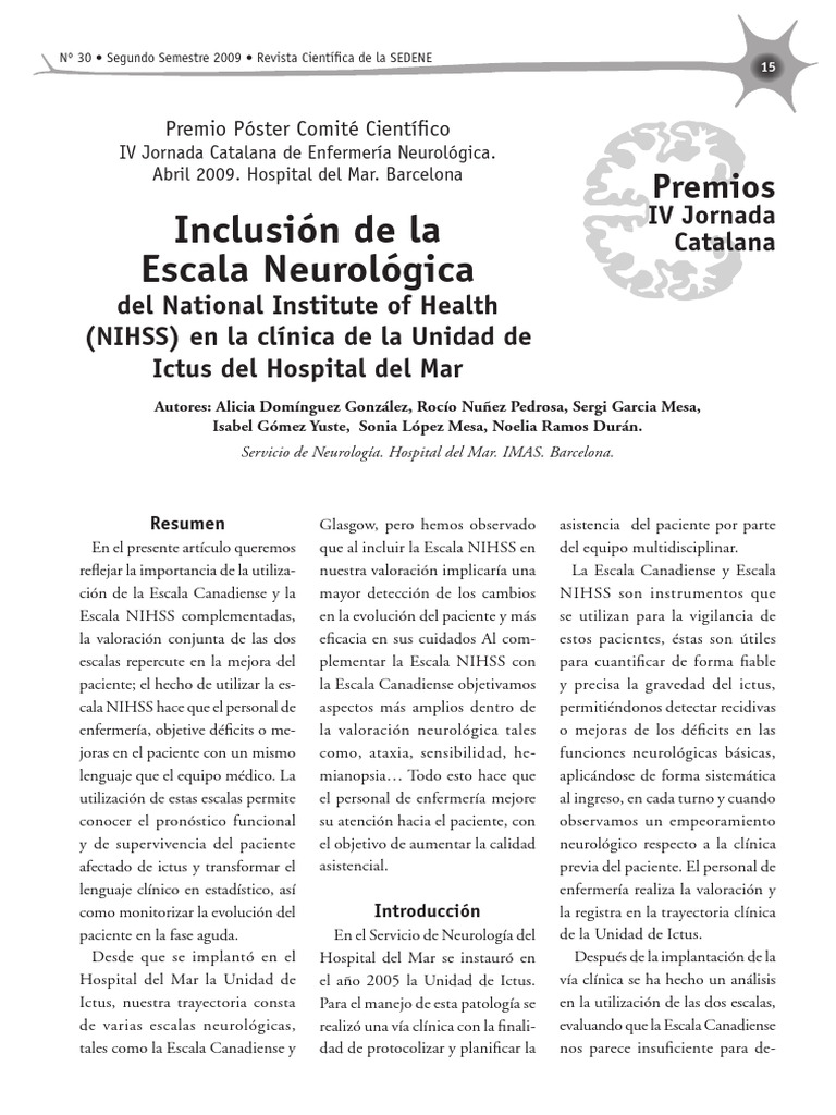 Inclusión de la Escala NIHSS en Ictus | PDF | Afasia | Neurología